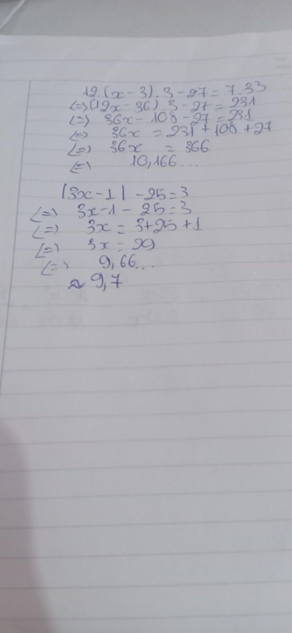12 * ( x - 3 ) *3 -27 = 7 * 33 I 3x - 1 I - 25 = 3 câu hỏi 683298 ...