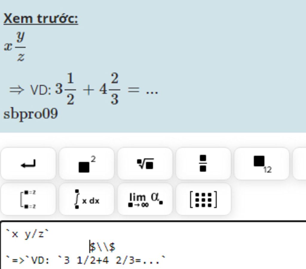 Cách viết hỗn số=latex ạ. Viết trong 1 câu dài cơ câu hỏi 2285812 ...