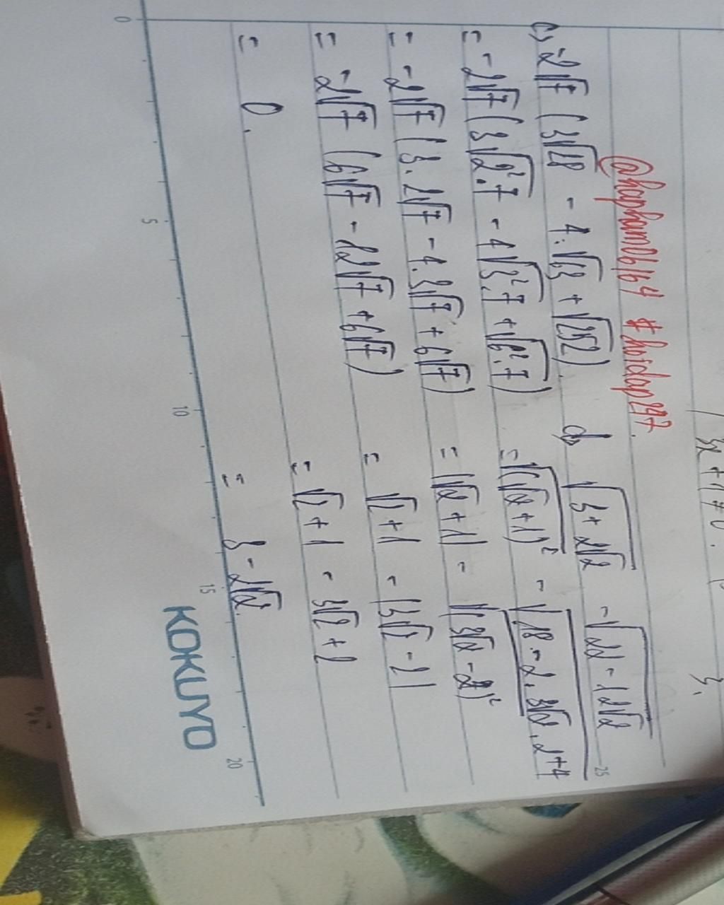 Rút gọn biểu thức: a/`3\sqrt2 - 4\sqrt18 + 2\sqrt32-\sqrt50 ` b/`2 ...