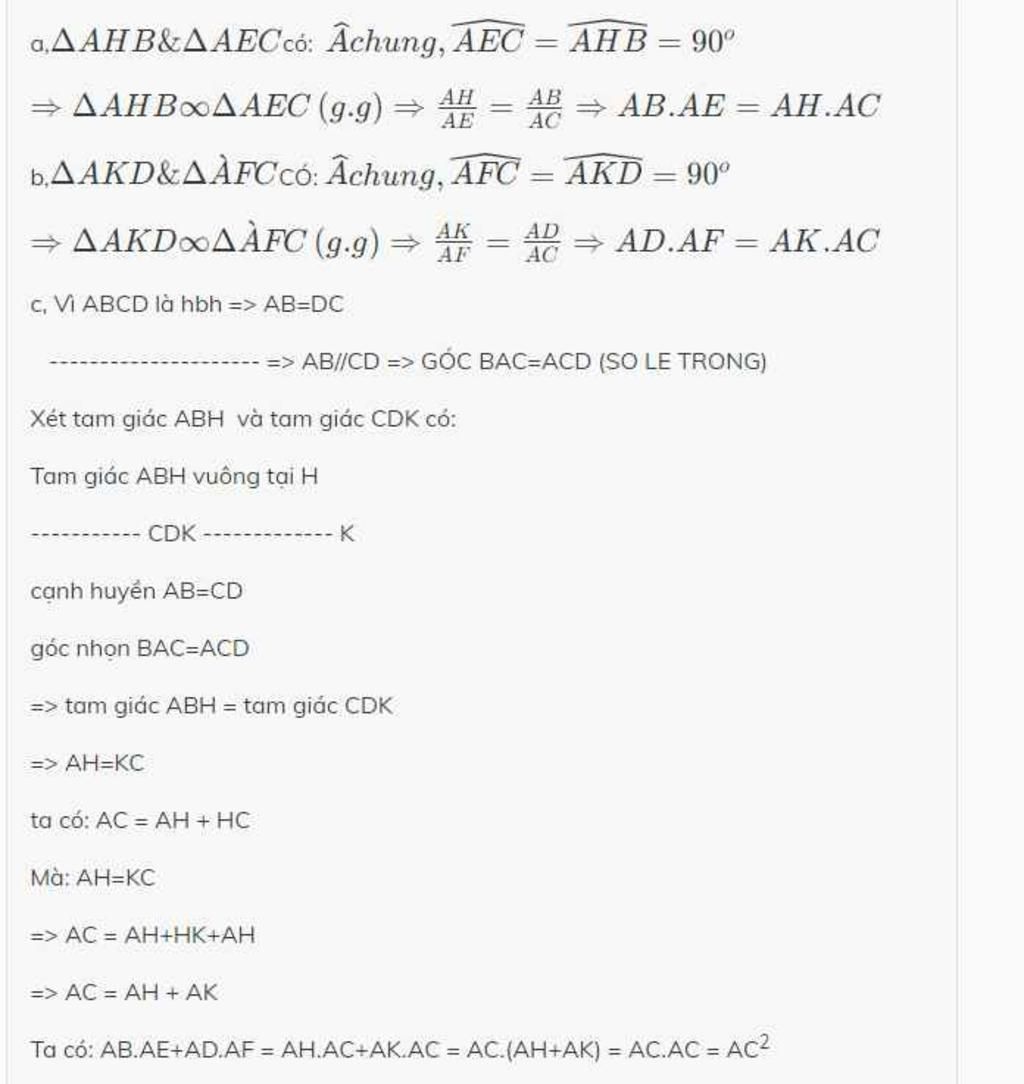 Cho hình bình hành ABCD ( hat A