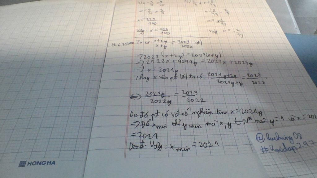 cho `x, y` là các số nguyên dương, thỏa mãn: `x + 2y`/`x+y` = `2023/ ...