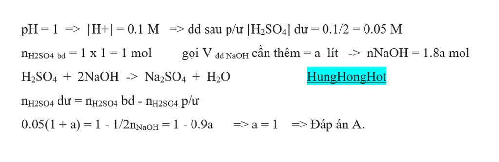 z là dd H2SO4 1M. Để thu được dd X có ph=1 cần phải thêm vào 1 lít dd Z ...
