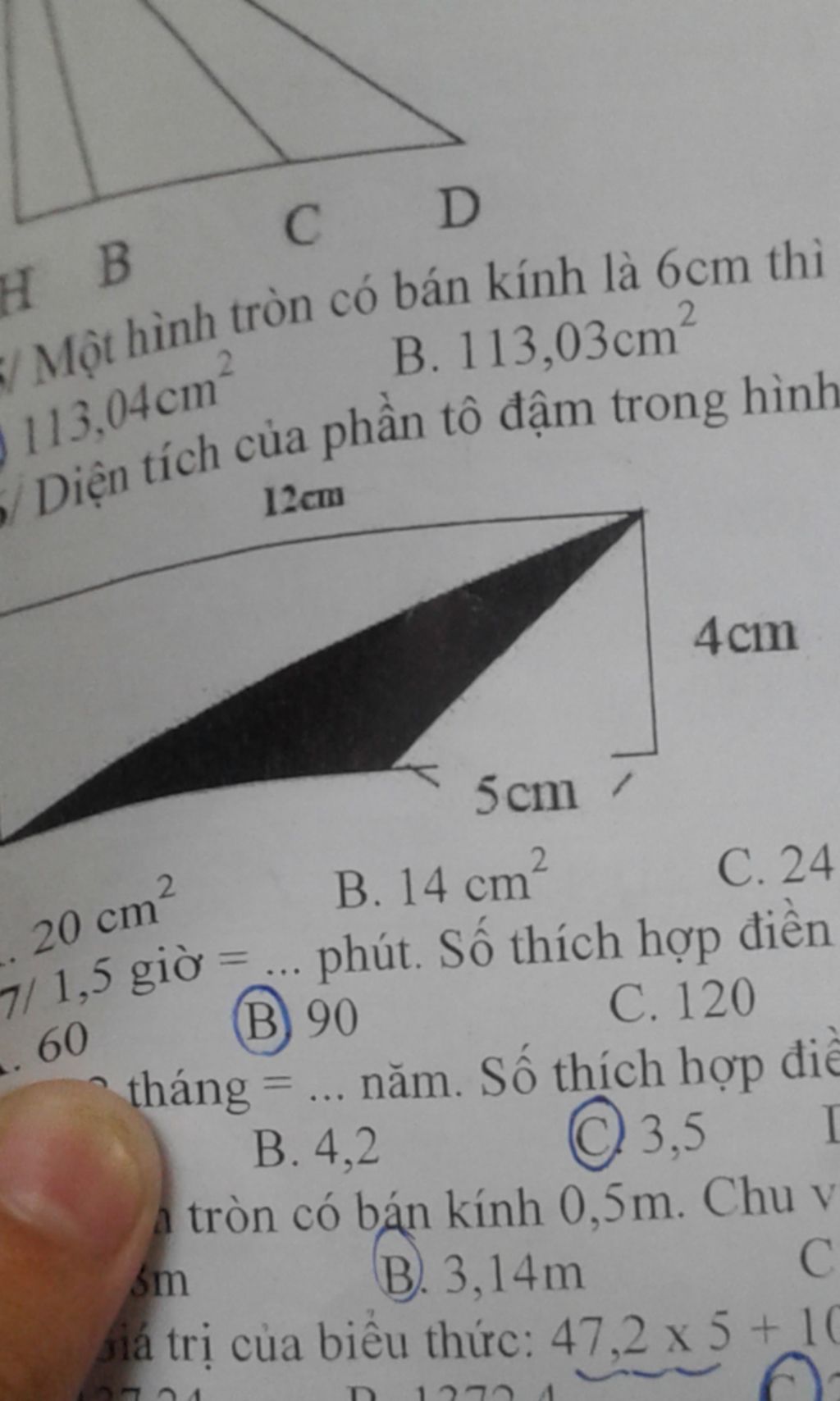 Diện tích của phần tô đậm trong hình chữ nhật dưới đây là : câu hỏi ...