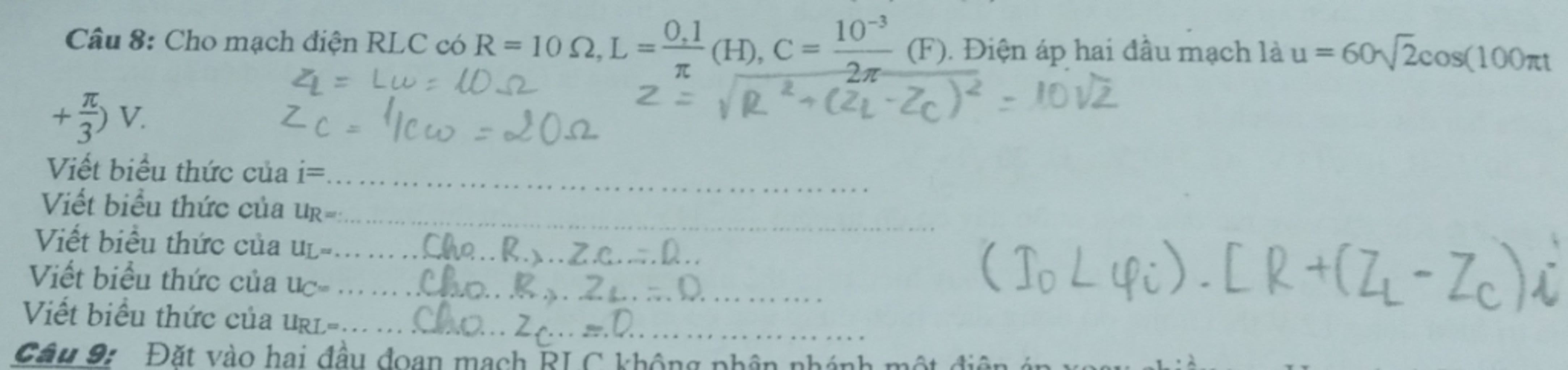 10- (F). Điện áp hai đầu mạch là u = 60/2cos(100rt Câu 8: Cho mạch điện ...