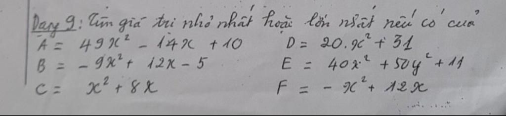 ラ Tim Dery 9: gia Co cua D = 20.9c + 31 E = 40x + SUy+14 - K+ A = 491 ...