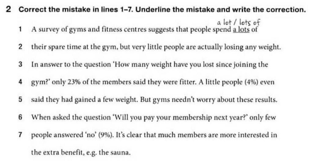 2 Correct the mistake in lines 1-7. Underline the mistake and write the ...
