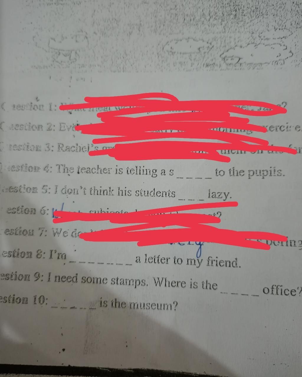 (testion 1: kercire. testion 2: Eva restion 3: Rachel's estion 4: The ...