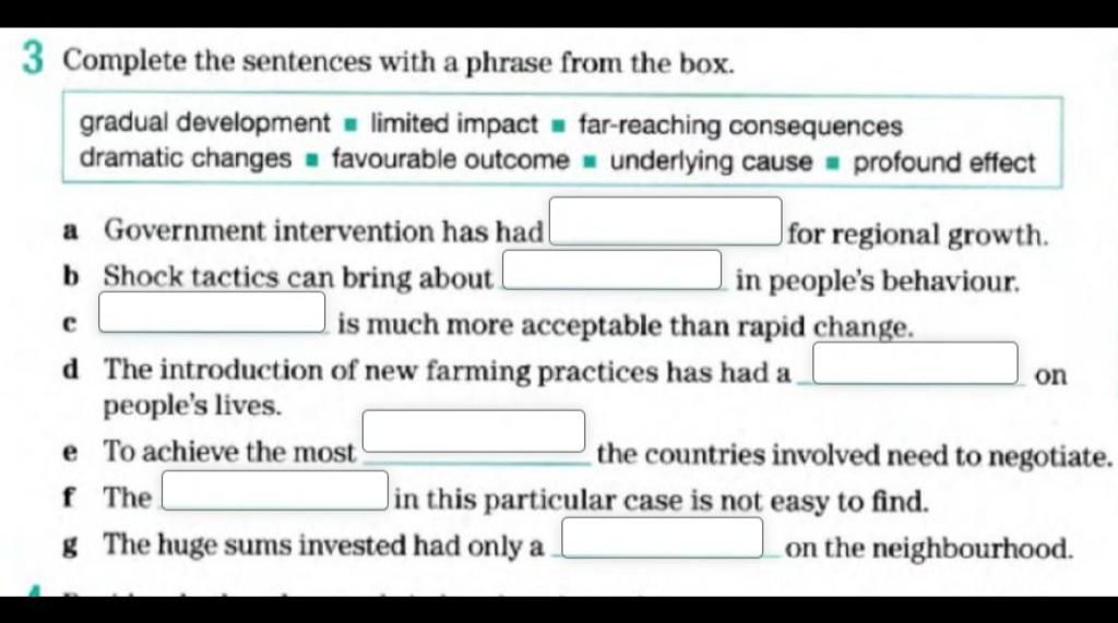 3 Complete the sentences with a phrase from the box. gradual ...