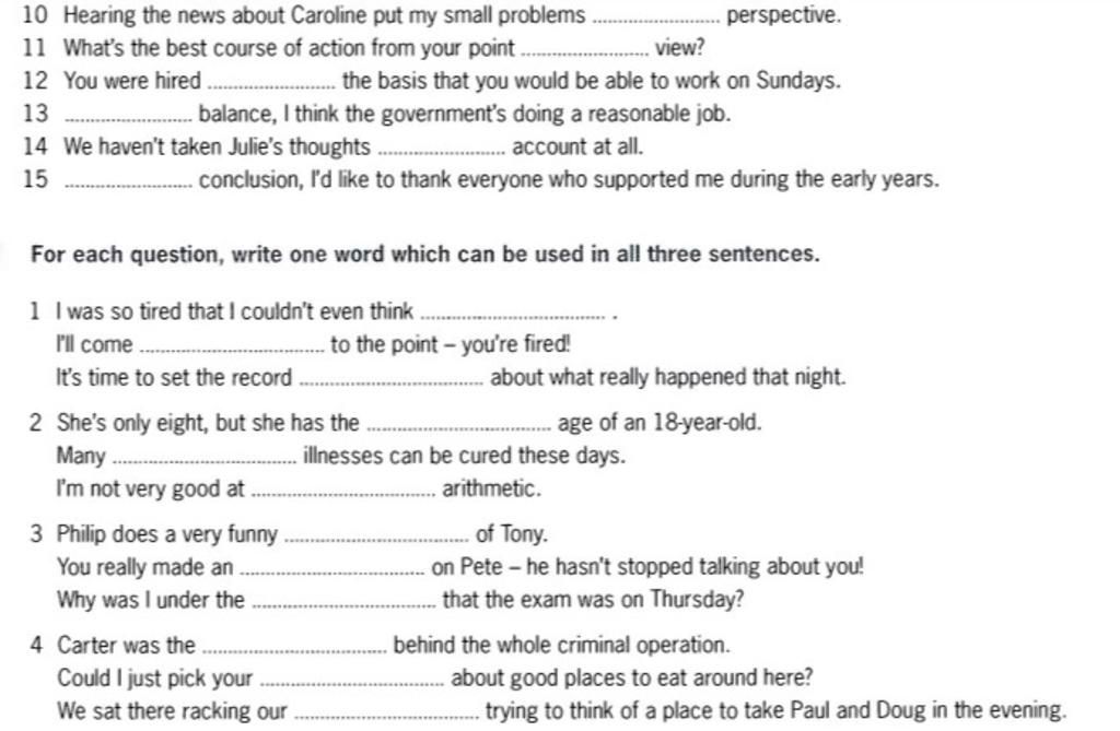 10 Hearing the news about Caroline put my small problems 11 What's the ...