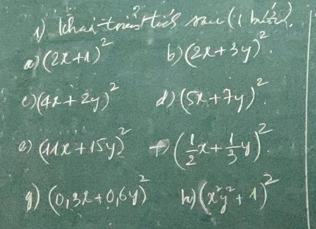 2 1) Ichai tristics san (1 md). a) (2x + 1)² b) (2x + 3y) ². c)(4x+2y)² ...