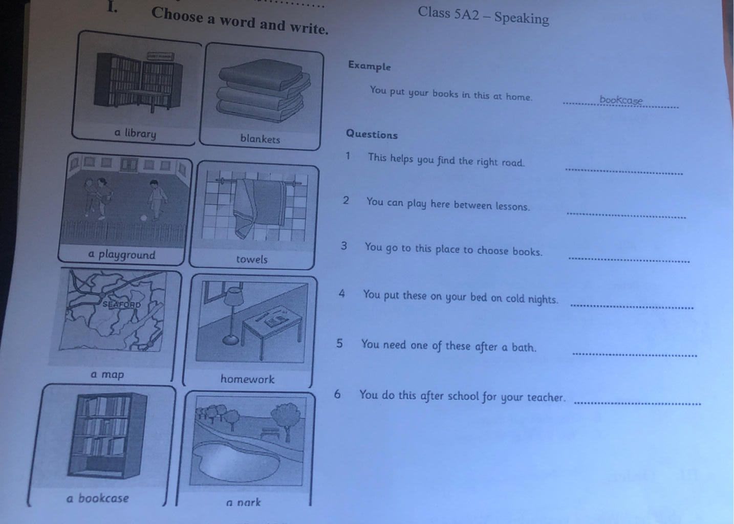 a library a playground SEAFORD Choose a word and write. a map a ...
