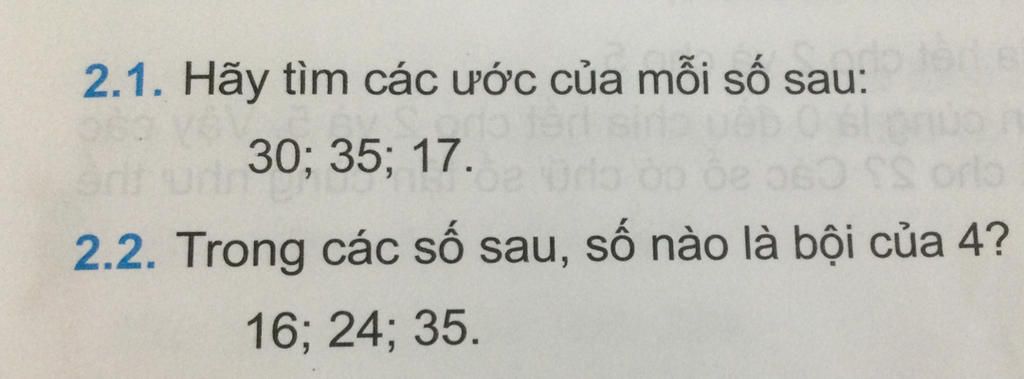 2.1. Hãy tìm các ước của mỗi số sau: to fed sina veb 06 30; 35; 17. SS ...