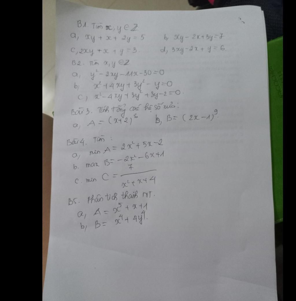 В.Л. Tim a, yez a₁ xy + x + 2y = 5 C, 2xy + x + y = 3. B2. Tim x, y ez a, b) y²-2xy-11x-30-0 ...
