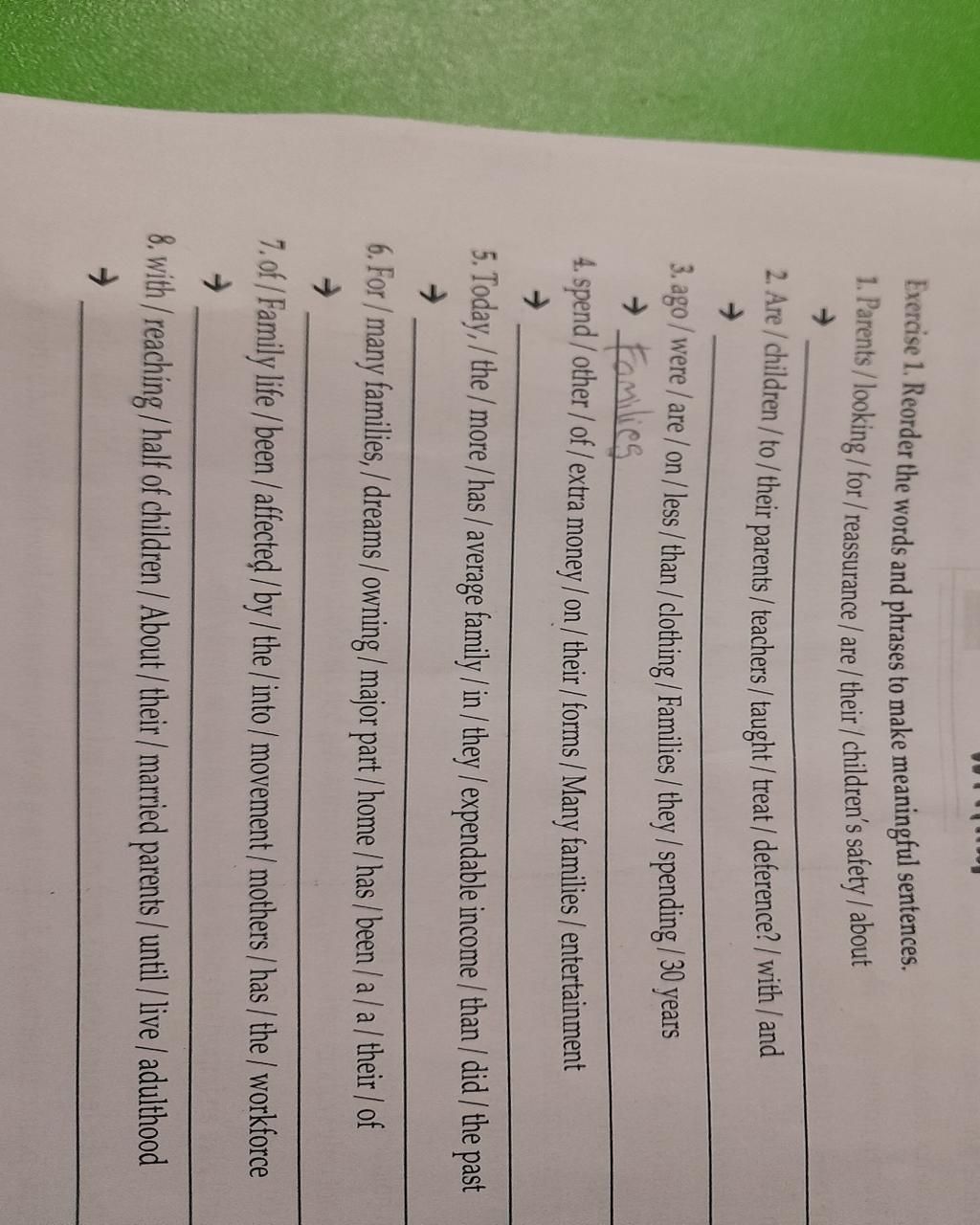 Exercise 1. Reorder the words and phrases to make meaningful sentences ...