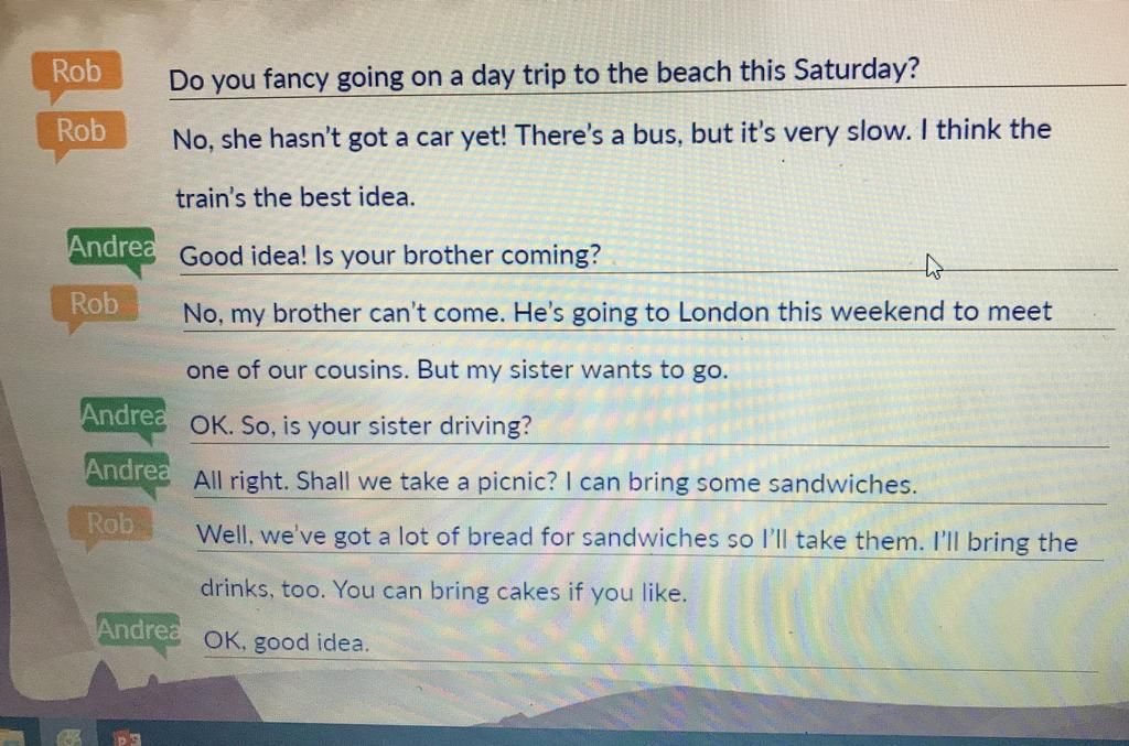 Rob Rob Andrea Rob Do you fancy going on a day trip to the beach this ...