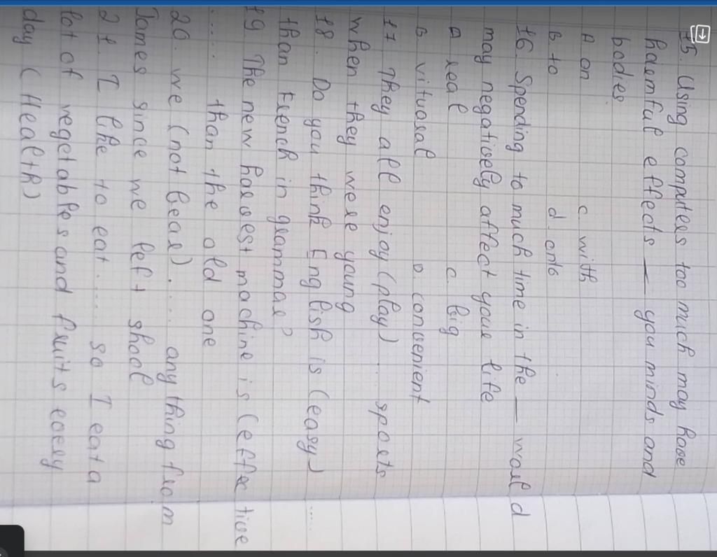 O Using computers too much may have haemful effects. you minds and ...