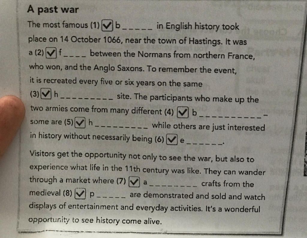 A past war The most famous (1) b in English history took place on 14 ...