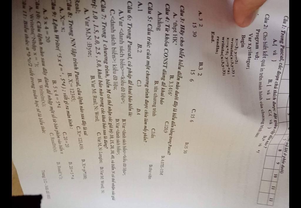 Câu 1: Trong Pascal, các đoạn chú thích được đặt giữa cặp dầu nào 7 C ...