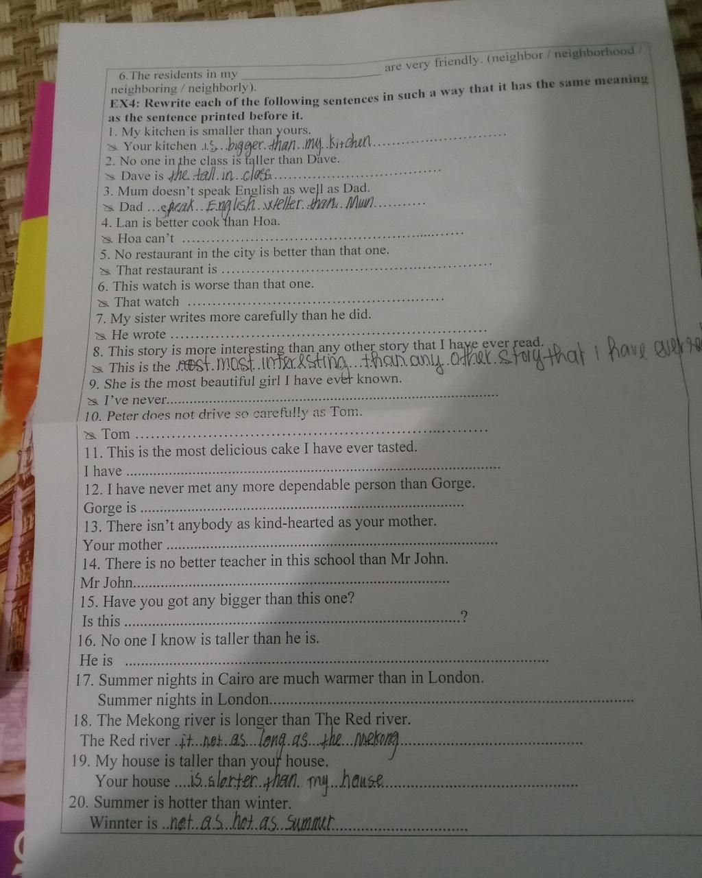 6. The residents in my are very friendly. (neighbor / neighborhood ...