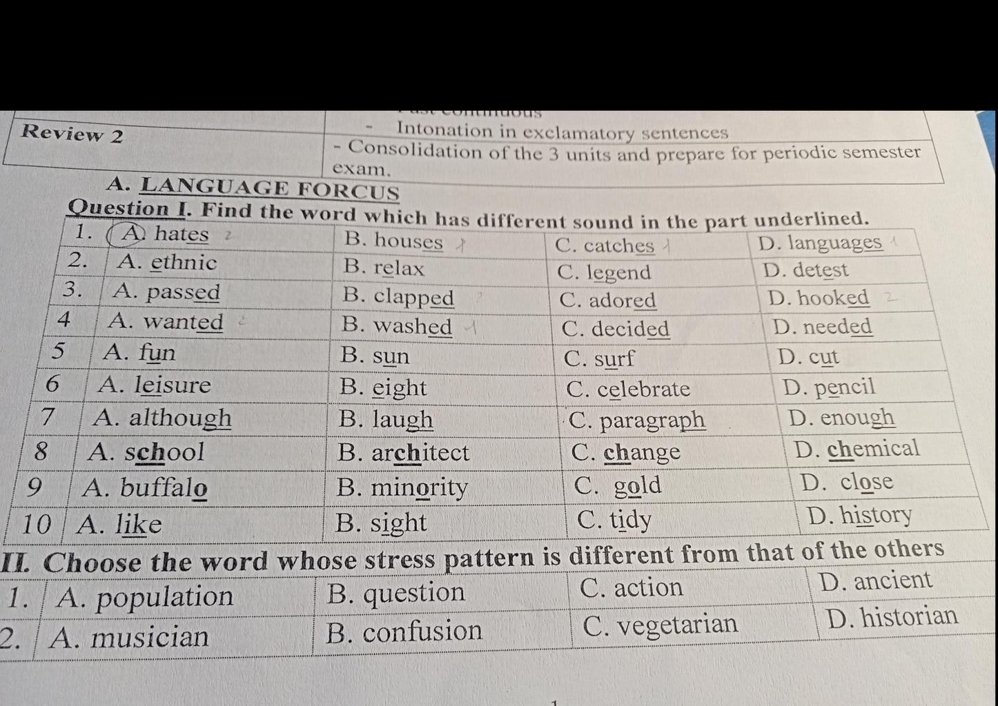 Review 2 D. languages 1 D. detest D. hooked 2 D. needed D. cut D ...