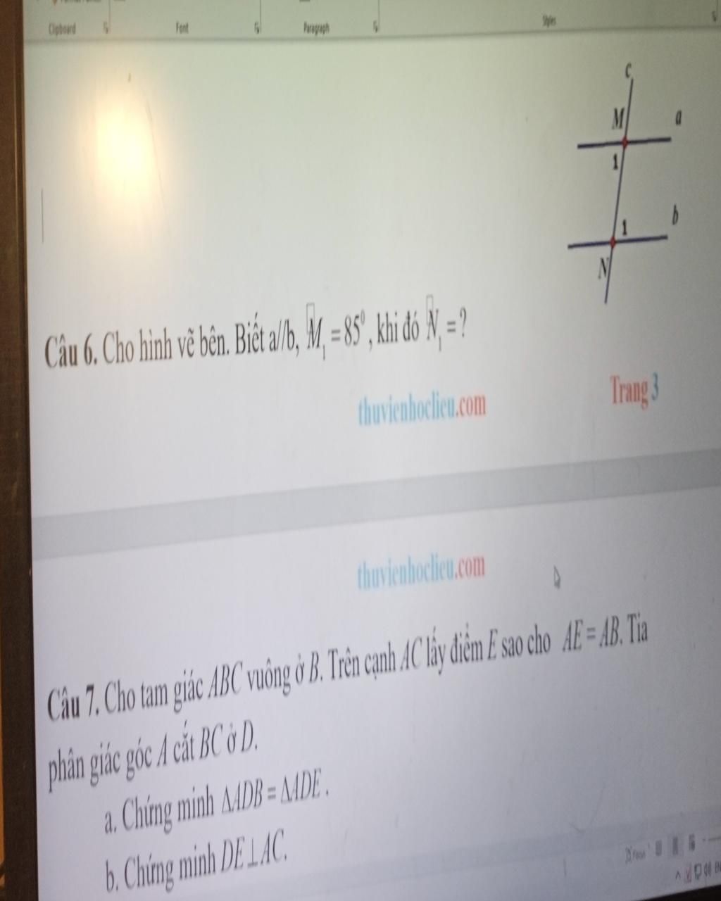 Opboard Font Câu 6. Cho hình vẽ bên. Biết a/b, M =85", khi đó N ...