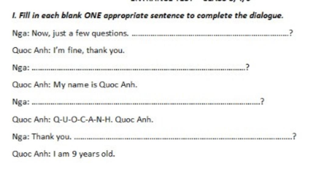 1. Fill in each blank ONE appropriate sentence to complete the dialogue ...