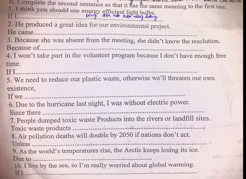 Help me!! Giải thích và viết cấu trúc của mỗi câu viết lại câuII ...