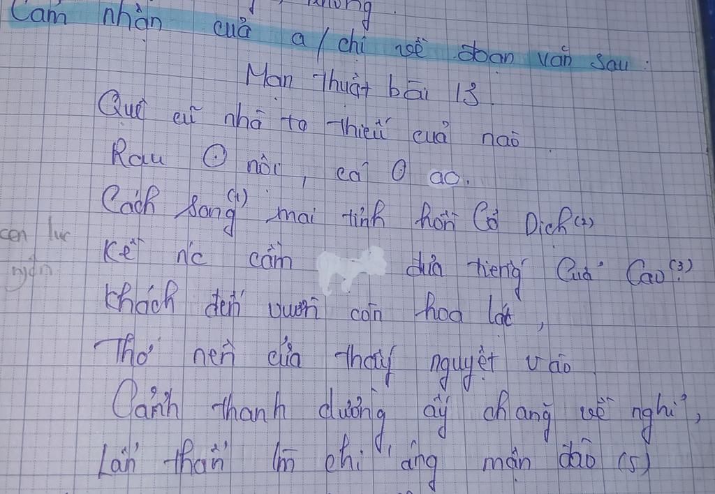 Cảm nhận cen luc hen ng cua a/ chỉ về đoạn văn sau Man thuật bài 13 Quê ...