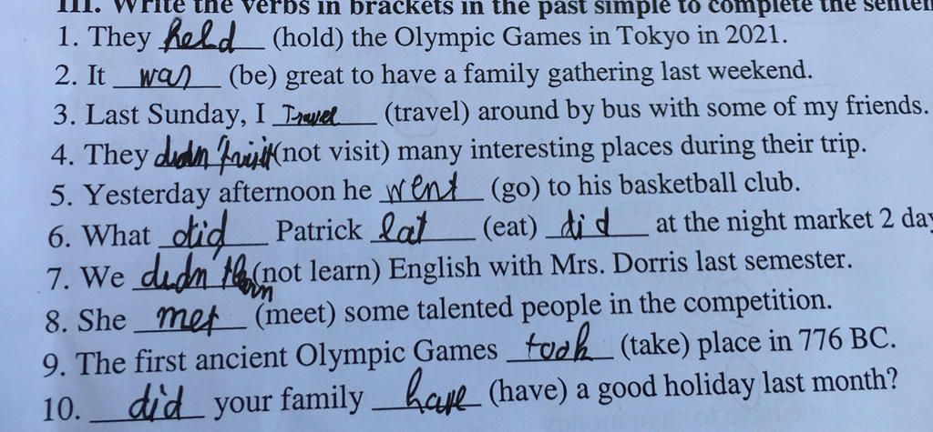 the verbs in brackets in the past simple to complete the senter 1. They ...