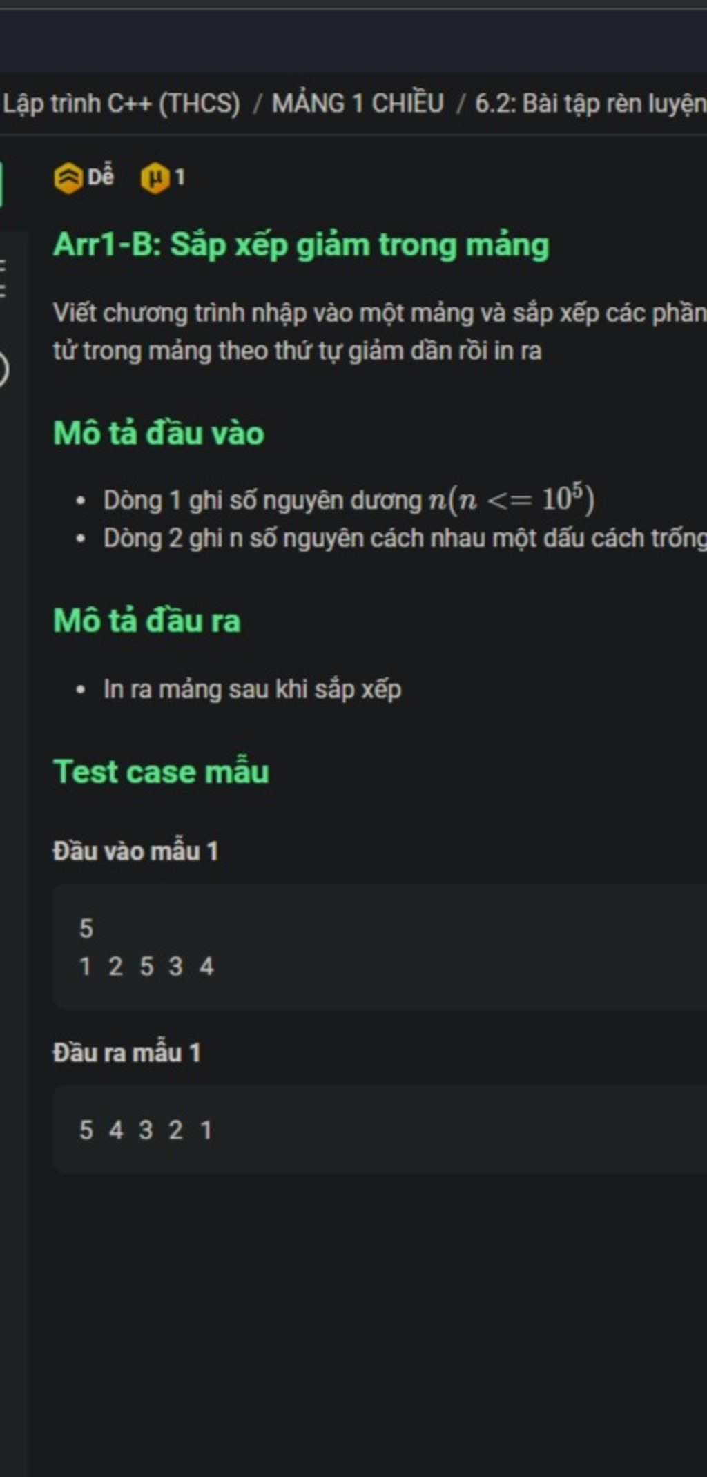Lập trình C++ (THCS) / MẢNG 1 CHIỀU / 6.2: Bài tập rèn luyện | De 1 ...