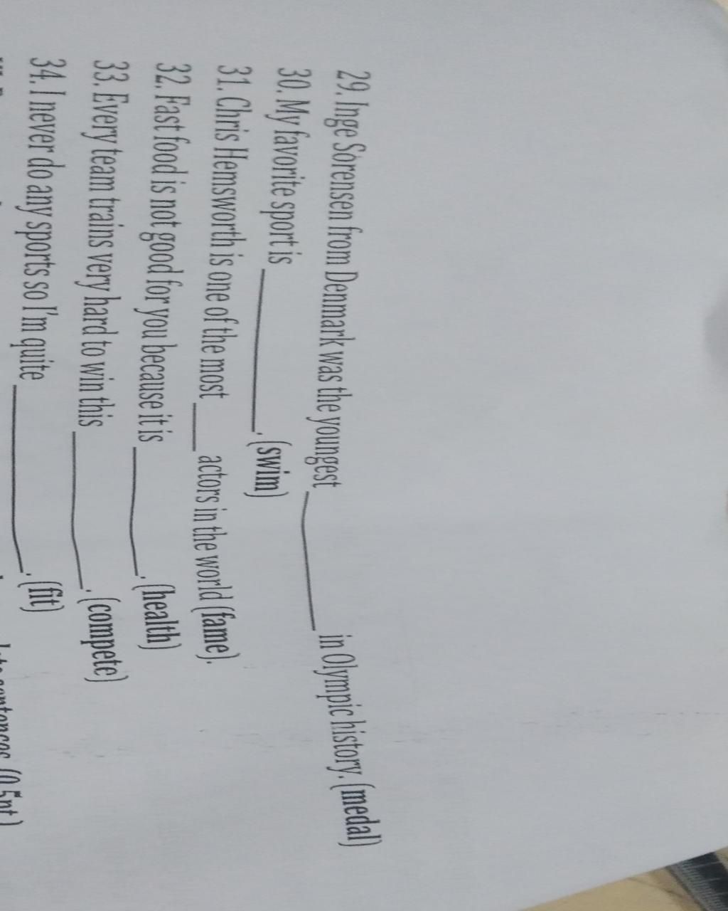 9. Inge Sorensen from Denmark was the youngest 30. My favorite sport is ...