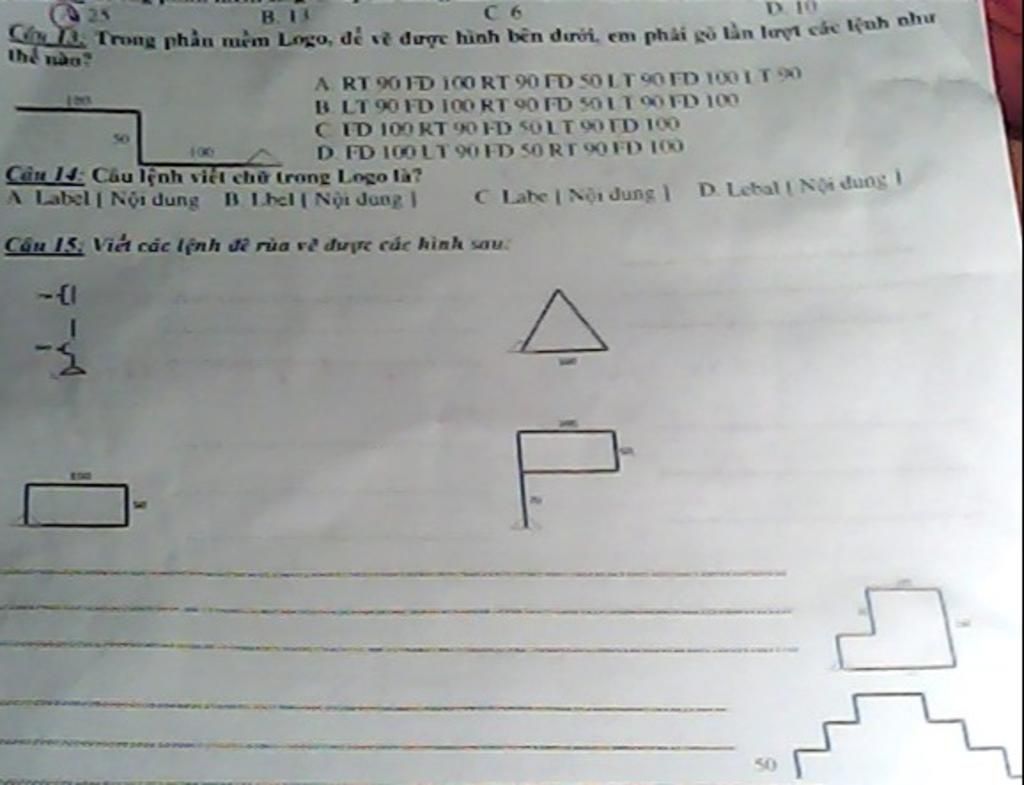 25 B. 13 C6 Cá 1t. Trong phần mềm Logo, để vẽ được hình bên dưới, em ...