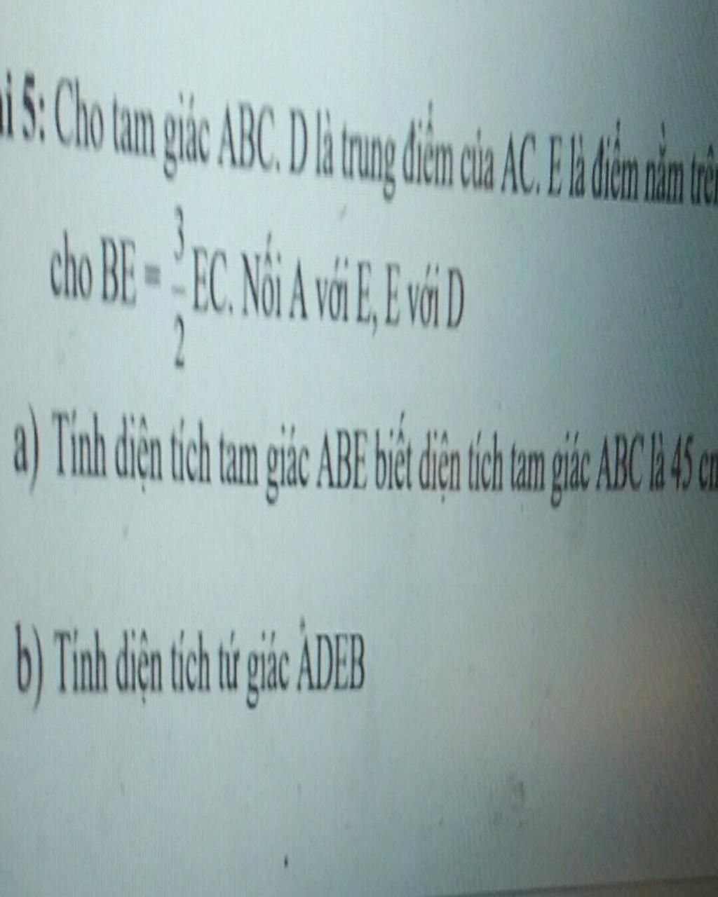 15: Cho tam giác ABC. Dùà tung điểm của AC.I là điểm nằm t cho BỊ IC. NốiA với E, EvD 2 a) Tính ...