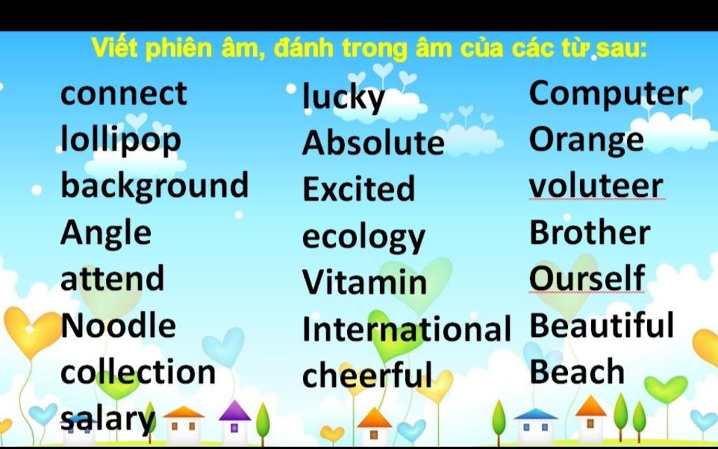 Viết phiên âm, đánh trong âm của các từ sau: lucky Computer Absolute ...