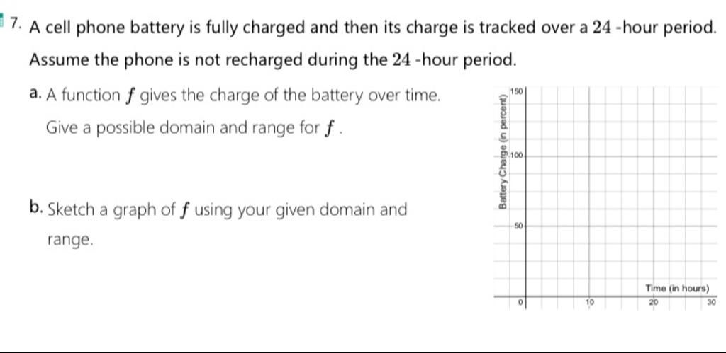 7. A cell phone battery is fully charged and then its charge is tracked ...