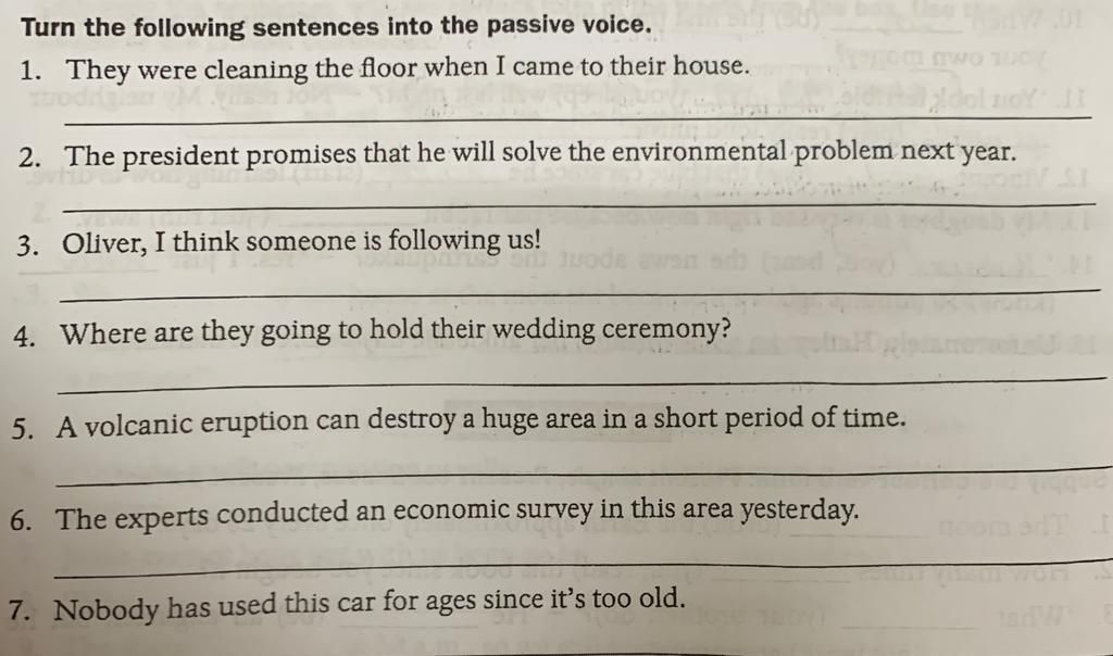Turn the following sentences into the passive voice. in sig 1. They ...