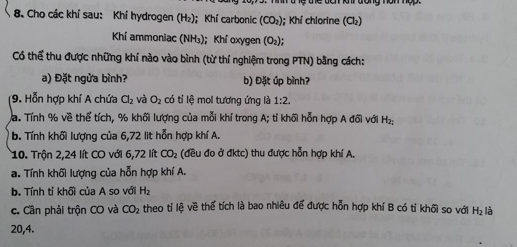 8. Cho các khí sau: Khí hydrogen (H2); Khí carbonic (CO2); Khí chlorine ...