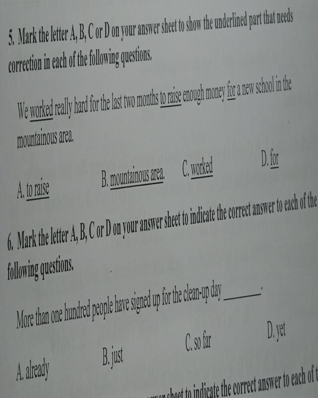 5. Mark the letter A, B, C or D on your answer sheet to show the ...