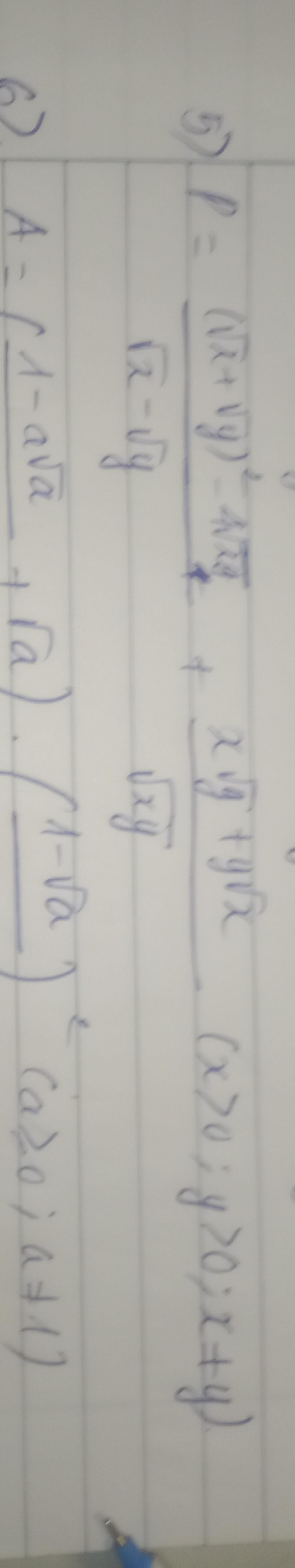 5) P = (√x + √y) ² 4/²8 12-vy A = 11-ava (9 4 ra) x √g Fyrx (x>0; y 20 ...