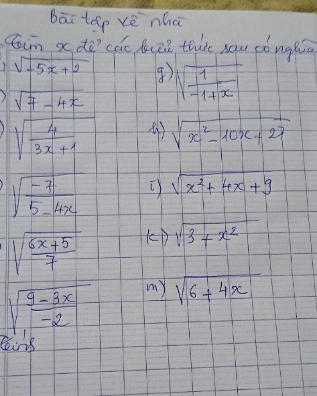 bai tap ve nha Cầm x để các biểu thức 1V-5x + 2 5x √5 √7-4* 4 3x +1 7 5-424 6x+5 7 9-Bx -2 teins ...