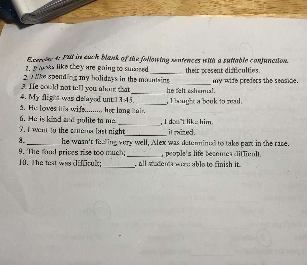 Exercise 4: Fill in each blank of the following sentences with a ...