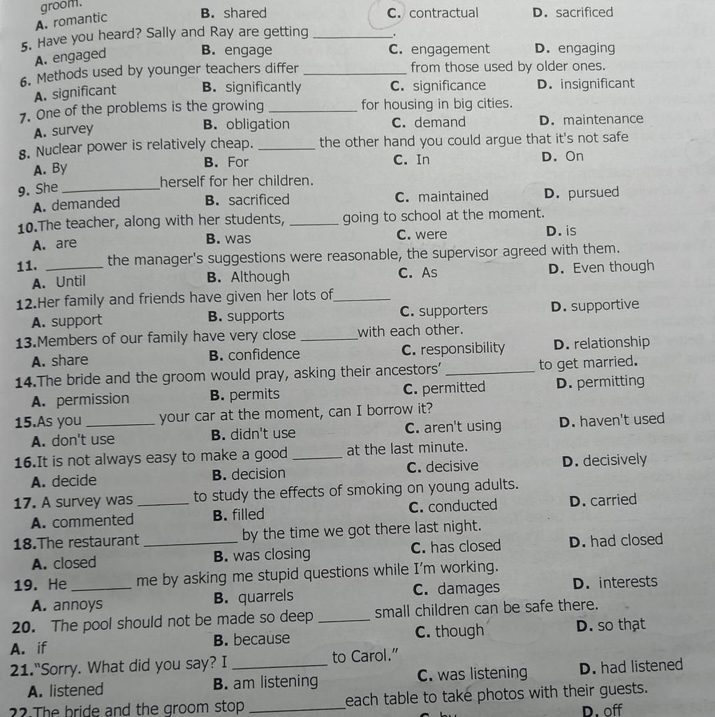 groom. A. romantic B. shared 5. Have you heard? Sally and Ray are ...