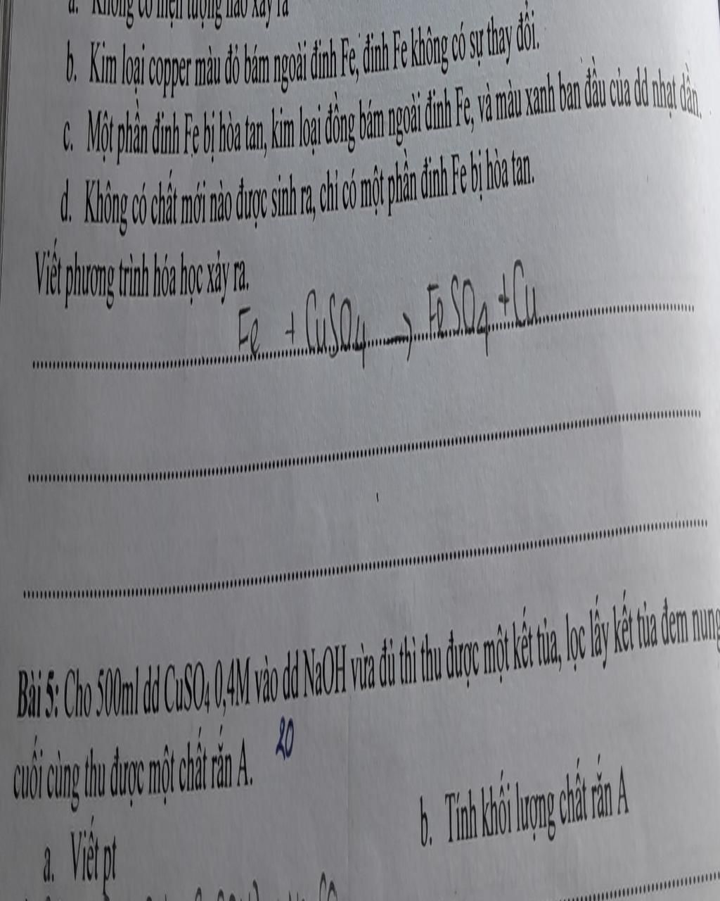 H o nich taong na b. Kim loại opper i đo bám ngoài đỉnh Fe, đỉnh Fe ...