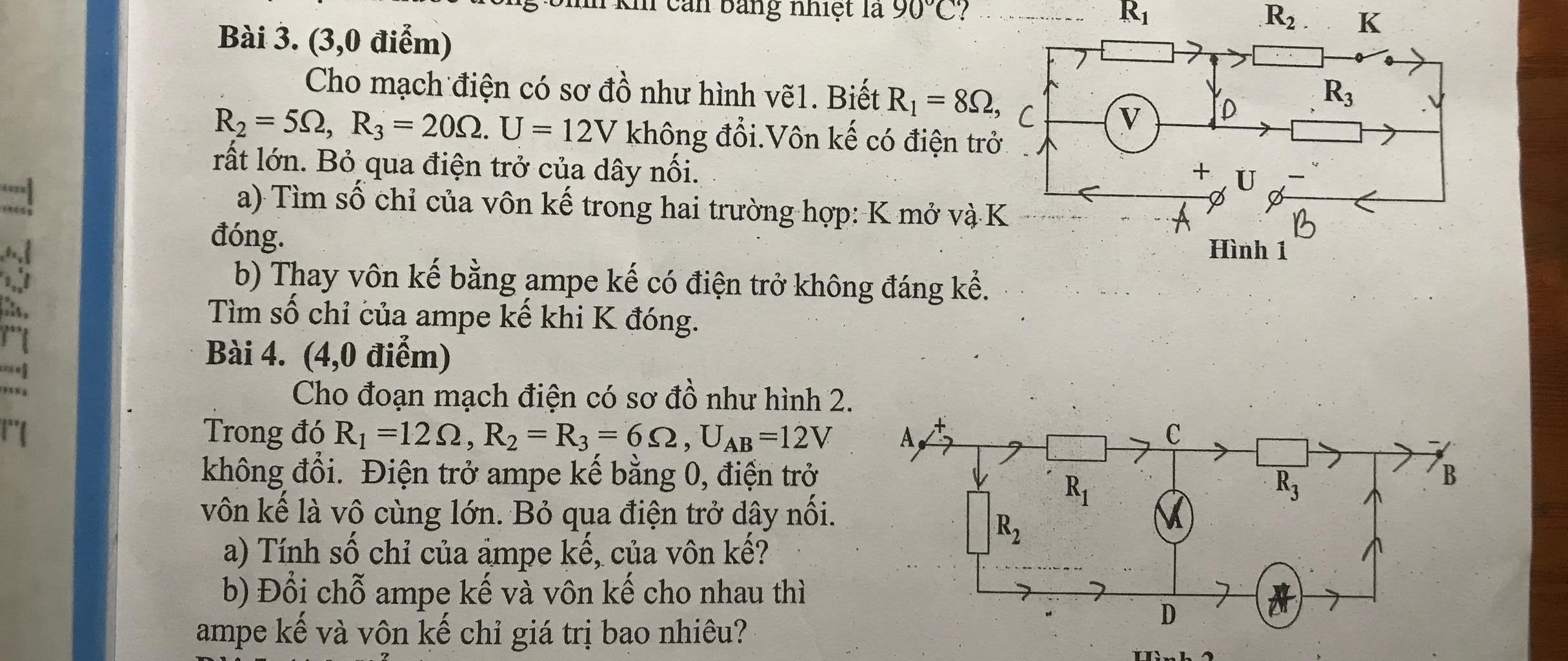 m TI Jlllll Rill Call bang nhiệt là 90°C? Bài 3. (3,0 điểm) C Cho mạch ...