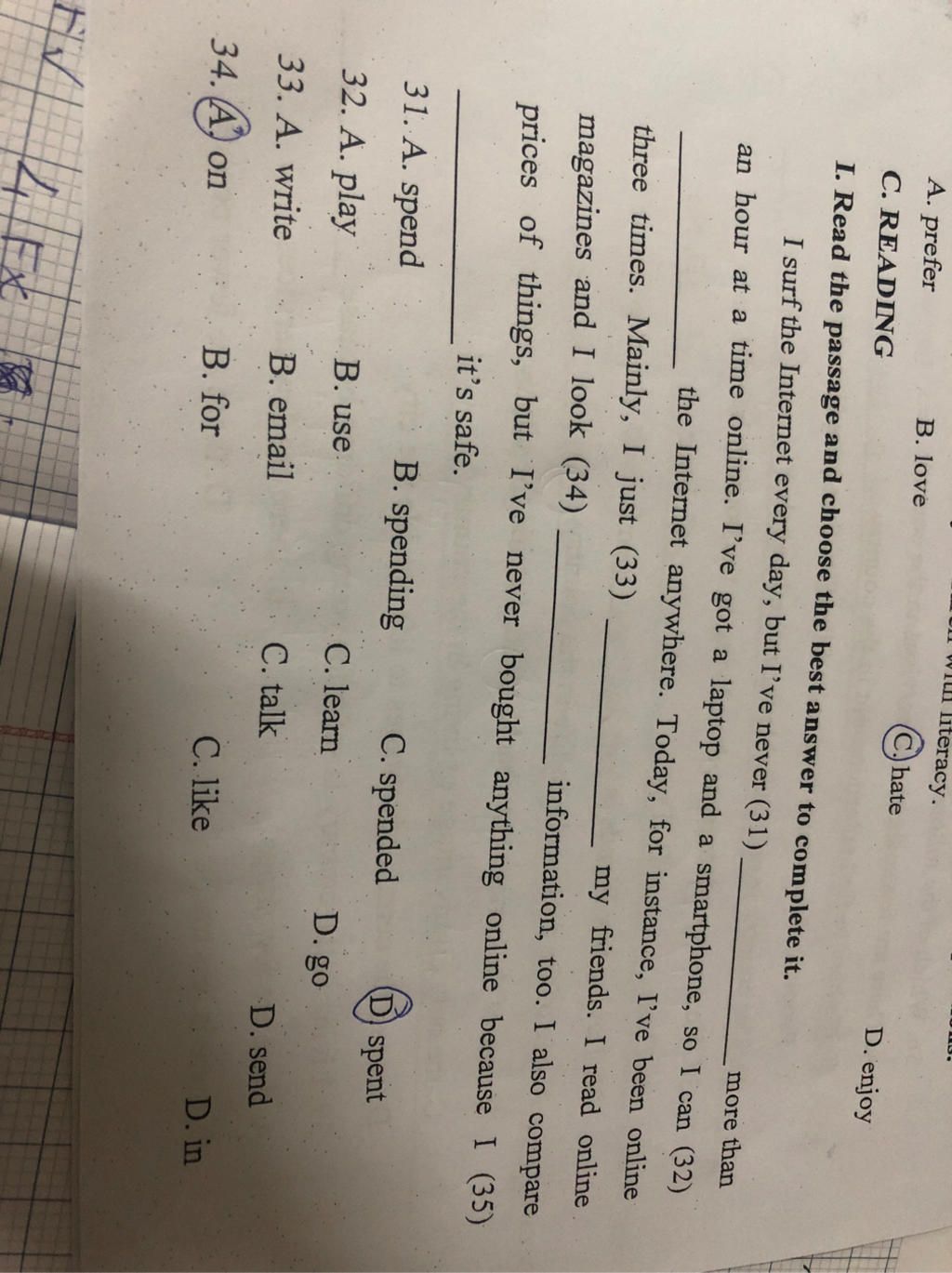 A. prefer C. READING I. Read the passage and choose the best answer to ...