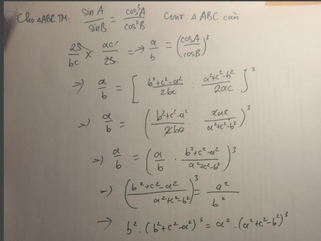 cho LABE TM: bc Sin A Sin B X ac/ 25 7 a 2 >) 11 0 = 승 ㅋ cos A Cos ³ B ...