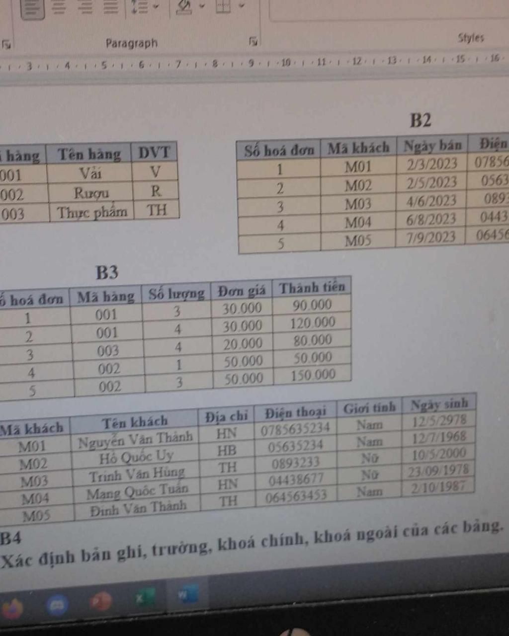 Paragraph 1415161718/1 hàng Tên hàng | DVT 001 Vai V 002 Ruzgu R. 003 ...