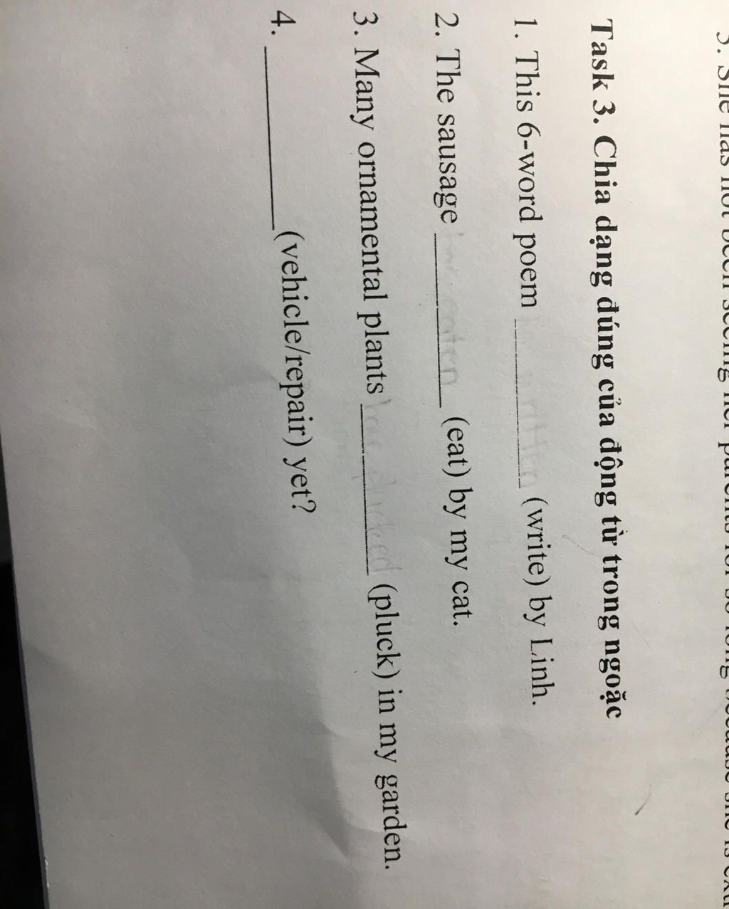 3. She has not been seeing her parent Task 3. Chia dạng đúng của động ...