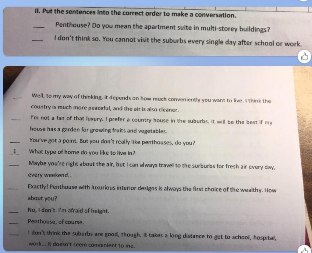 T _1_ T II. Put the sentences into the correct order to make a ...
