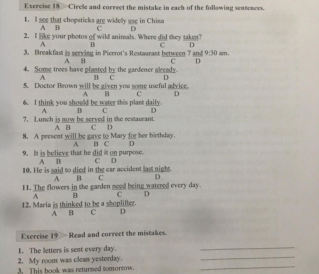 Exercise 18 Circle and correct the mistake in each of the following ...